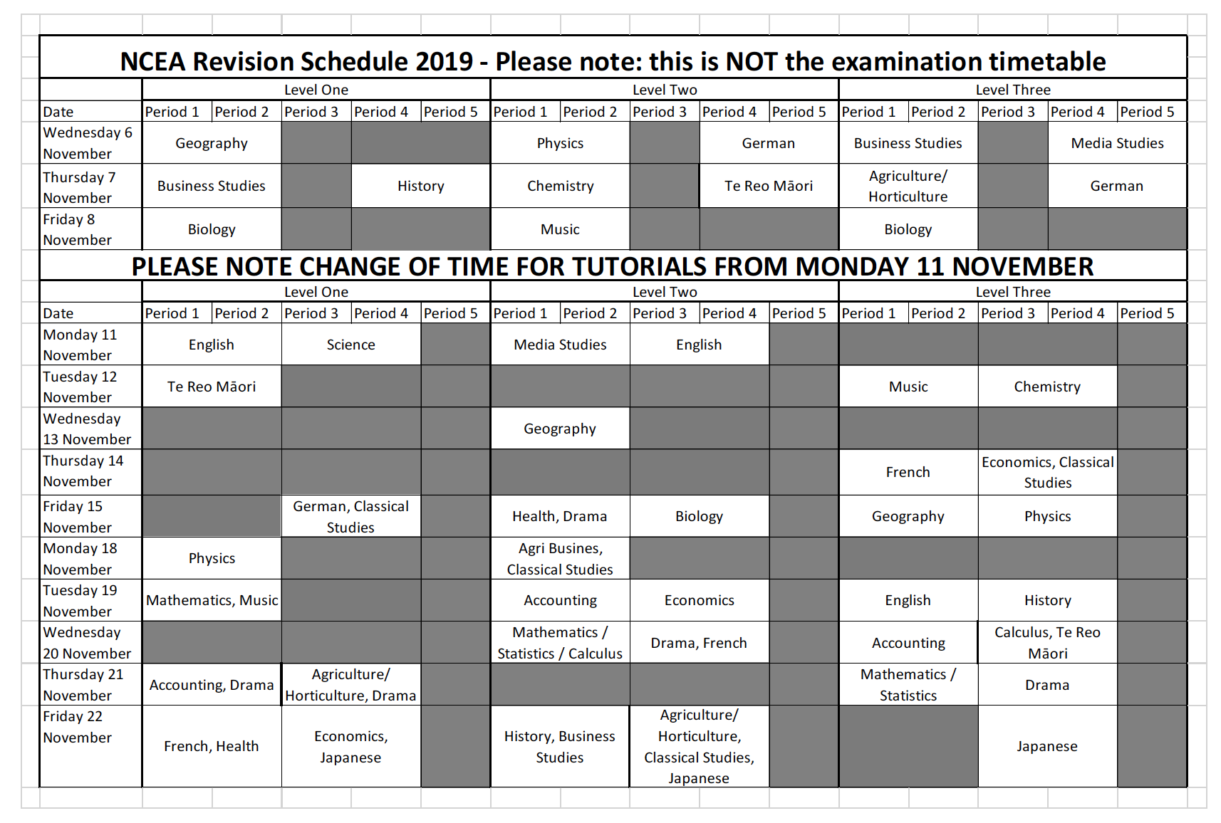 Course: Senior Examinations